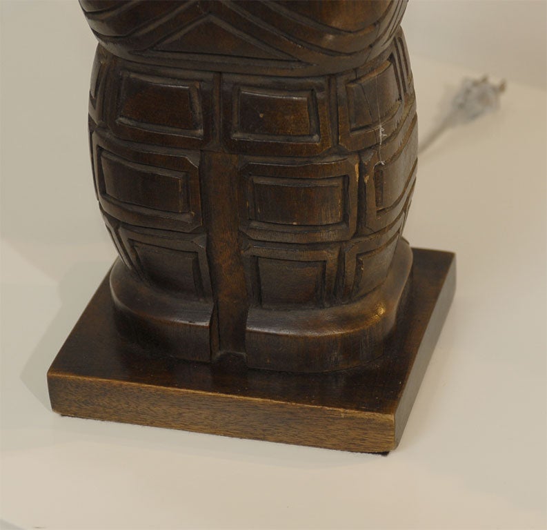 Pair of Carved Wood Aztec Lamps at 1stDibs