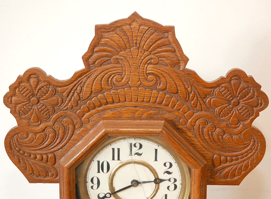 19TH C. OAK GINGERBREAD MANTEL CLOCK at 1stDibs