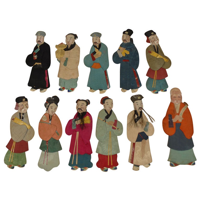 Set of Eleven Silk and Paper Chinese Figure Dolls at 1stDibs