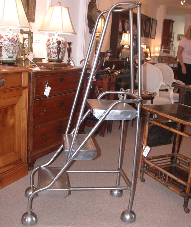 Vintage Metal Library Ladder For Sale at 1stDibs