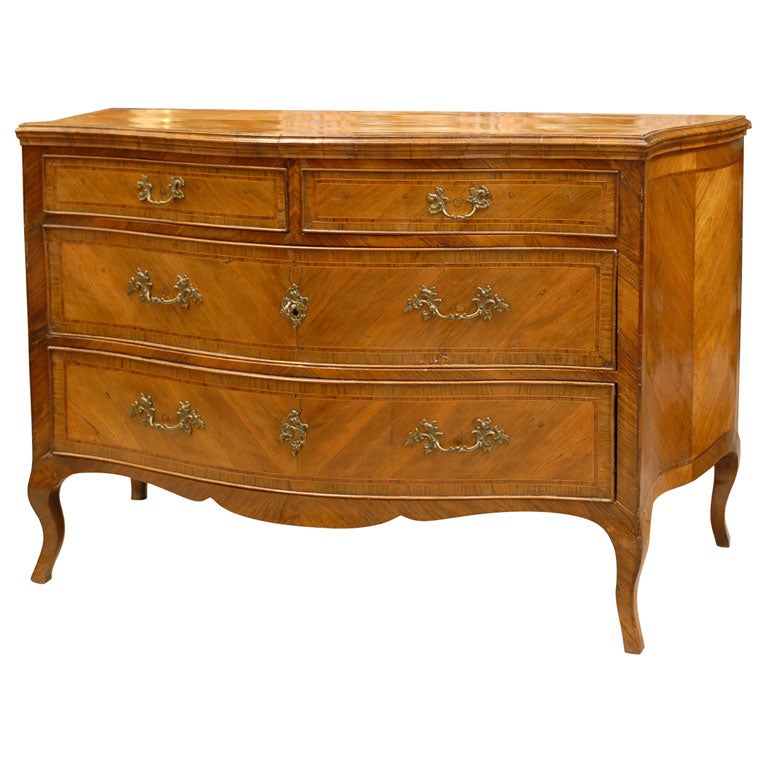 Italian Serpentine Commode in Walnut and Tulipwood, c. 1760 at 1stDibs