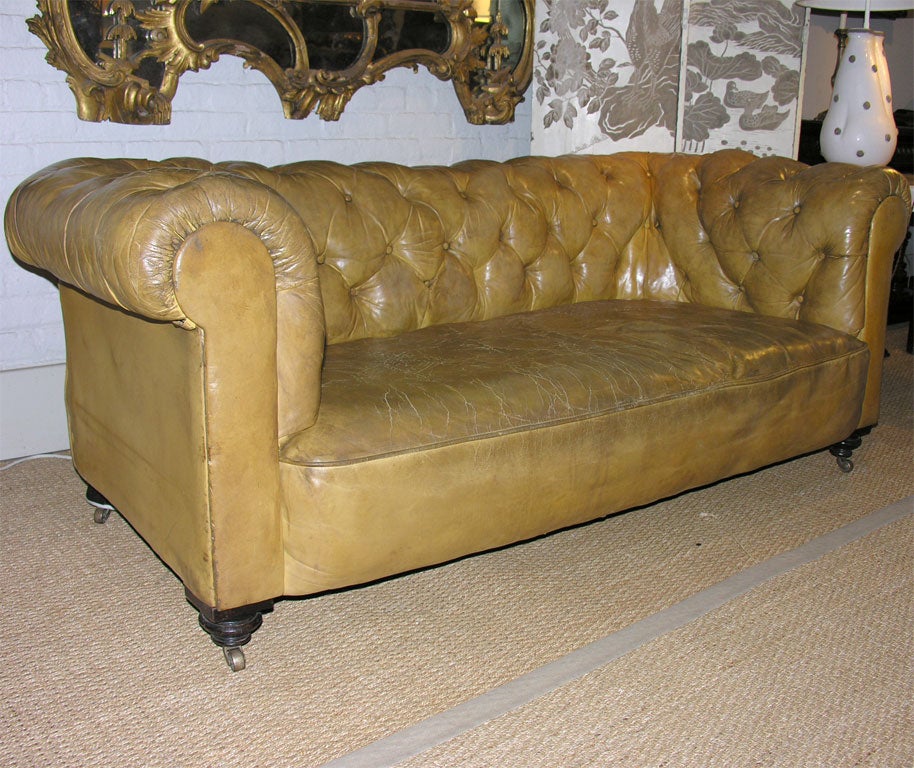 Chesterfield Sofa Upholstered in Cream Colored Leather at 1stDibs ...