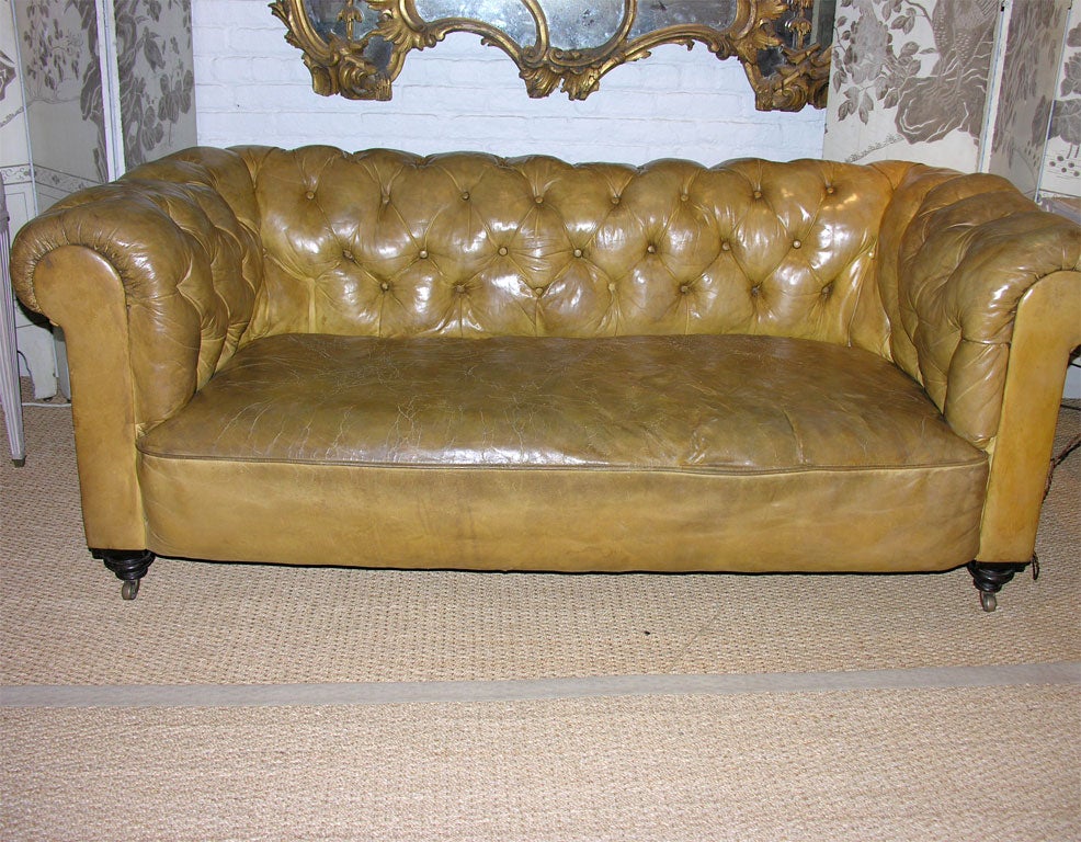 Chesterfield Sofa Upholstered in Cream Colored Leather at 1stDibs ...
