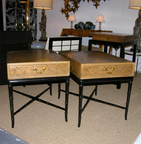 Pair of End Tables with Floral Pattern Incising by Kittinger at 1stDibs
