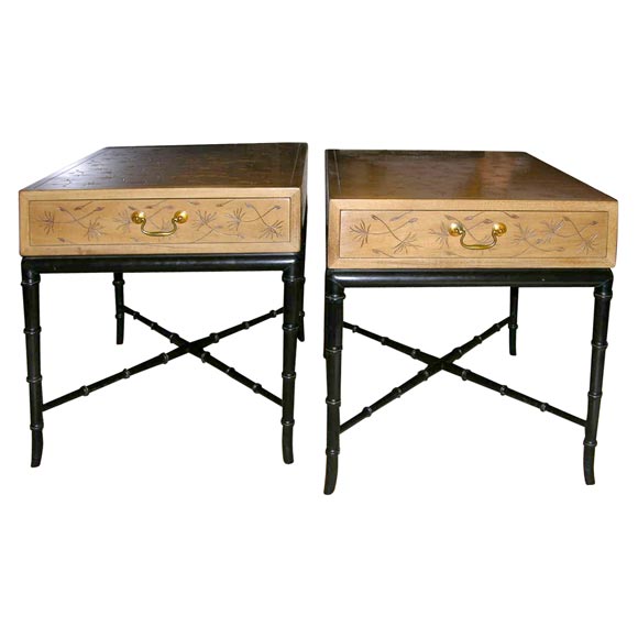 Pair of End Tables with Floral Pattern Incising by Kittinger at 1stDibs