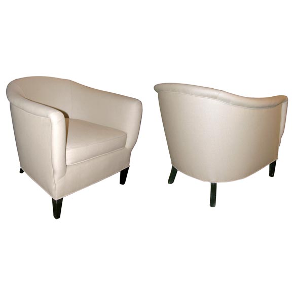 Pair of Round Back Club Chairs at 1stDibs