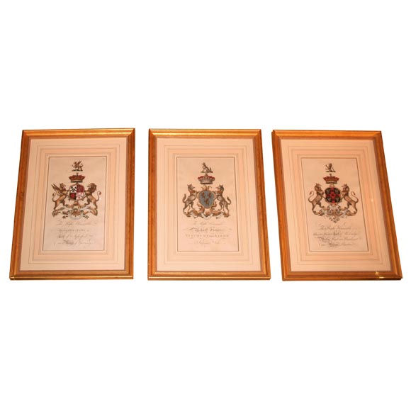Three English Hand Colored Armorial Engravings. at 1stDibs