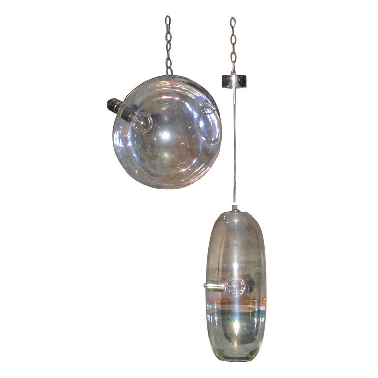 Round and Oval Hand Blown Italian Hanging Light Fixture- at 1stDibs