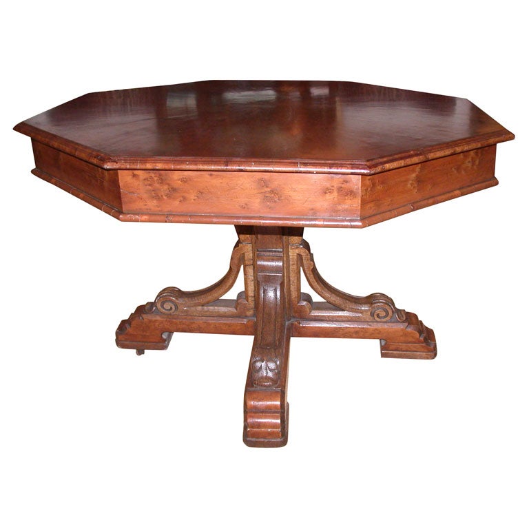 Beautiful Burled Walnut Octagonal Top Table at 1stDibs