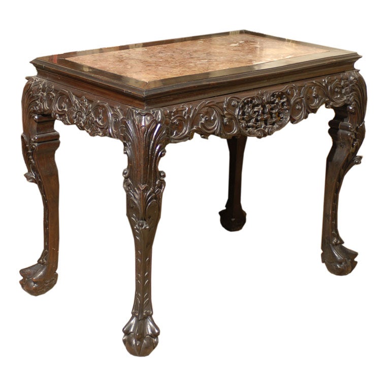 Chippendale Revival Library Table with Inset Marble Top, c. 1850 at 1stDibs