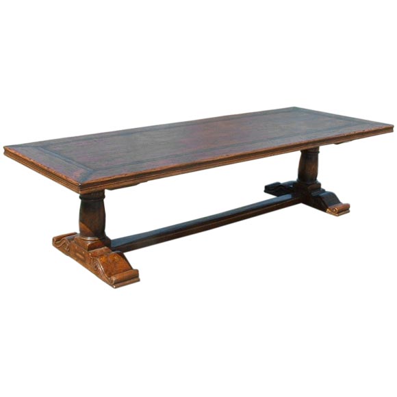 French Cherry Trestle Dining Table with Inlay at 1stDibs