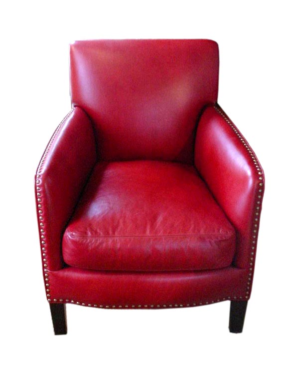 Reedition Red Leather Library Chair at 1stDibs