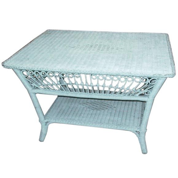 White Wicker Side Table For Sale at 1stDibs