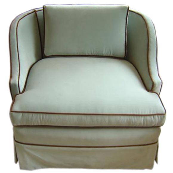 Low Back Deco Style Chairs in Velvet with Contrast Welt at 1stDibs