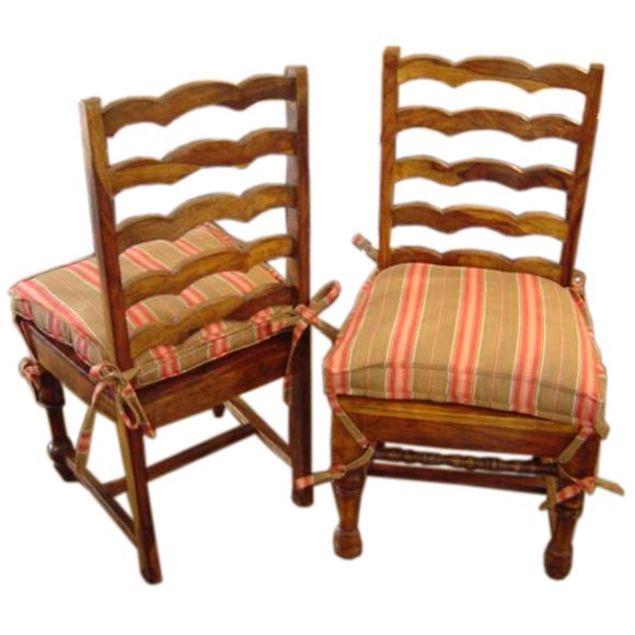 Six Reclaimed Teak Ladder Back Dining Chairs with Cushions at 1stDibs