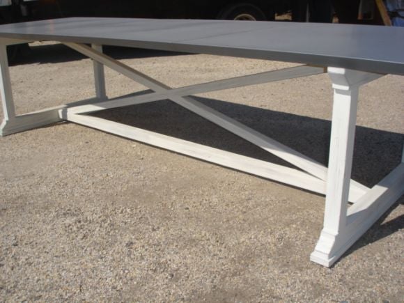 Custom "X" Base Dining Table with Zinc Top For Sale at 1stDibs