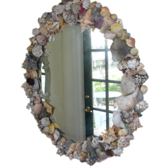 Round Shell Mirror at 1stDibs