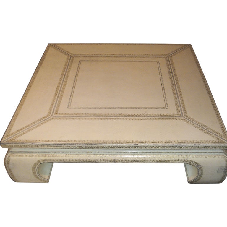 Leather tooled coffee table at 1stDibs