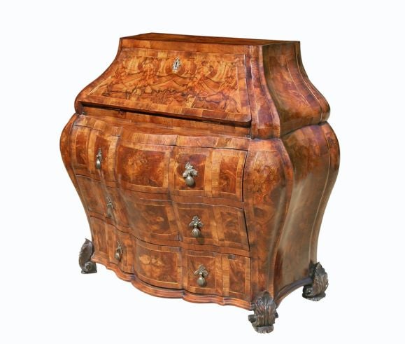 ITALIAN ROCOCO STYLE BURL WALNUT BOMBE SECRETAIRE at 1stDibs