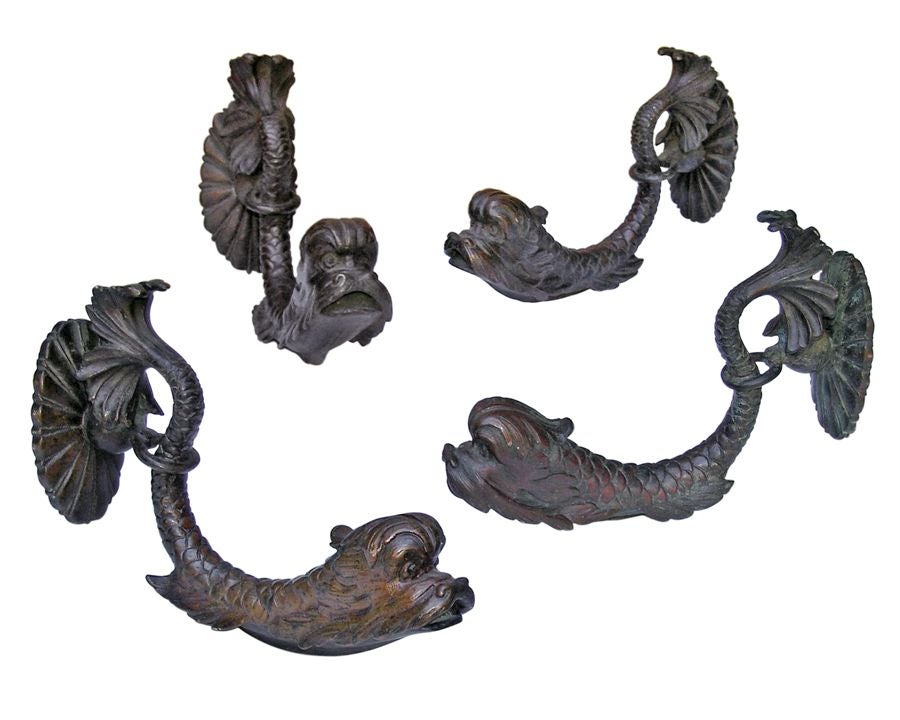 FOUR ITALIAN BAROQUE STYLE CAST BRONZE DOLPHIN HOOKS at 1stDibs