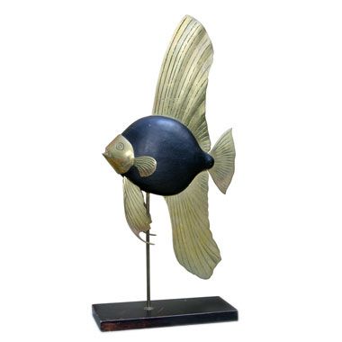 AMERICAN WOODEN AND BRASS SWIMMING FISH ON STAND at 1stDibs