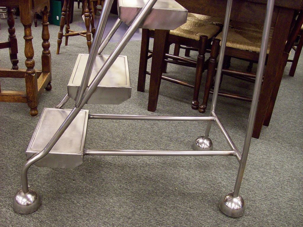 Vintage Polished Metal Tall Library Steps at 1stDibs