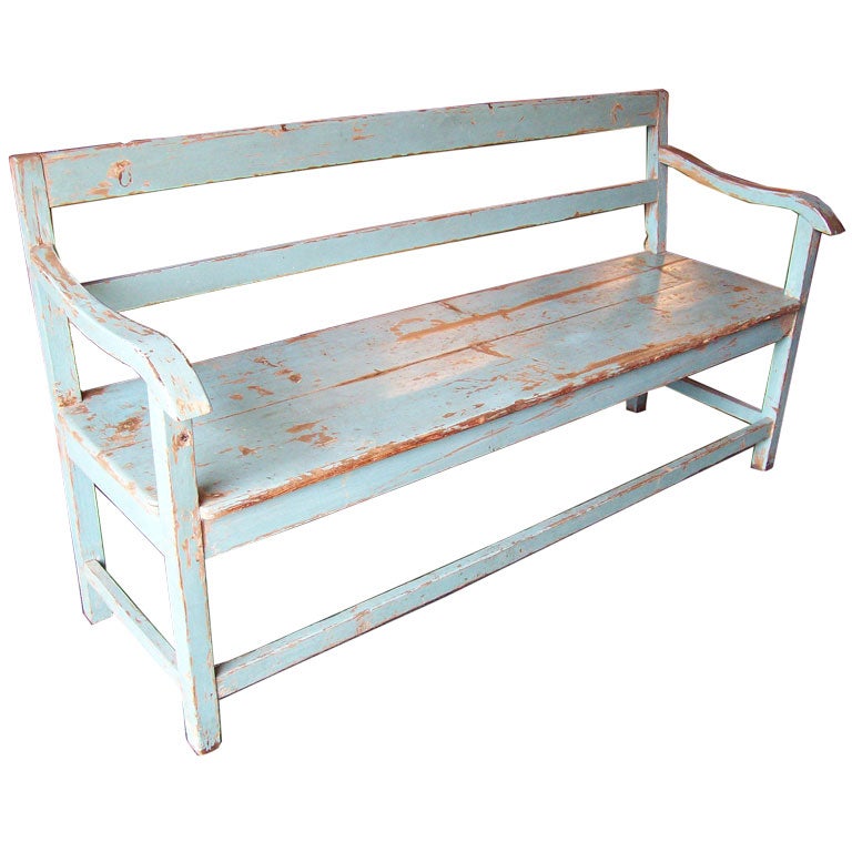 Antique Turquoise Painted Bench at 1stDibs