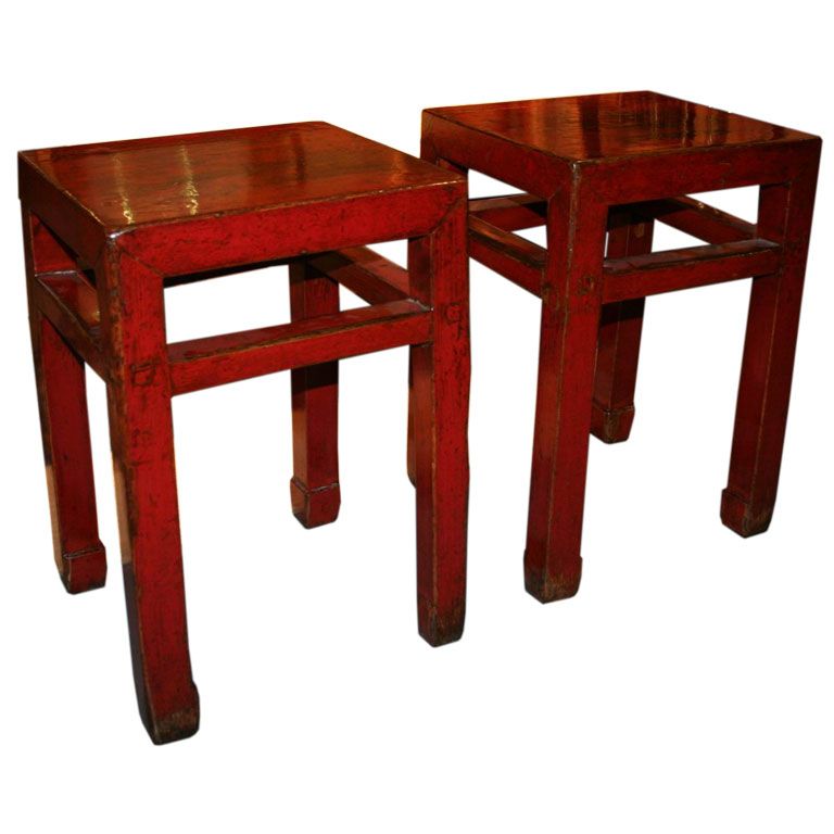 Pair of Architectural Chinese Red tables at 1stDibs