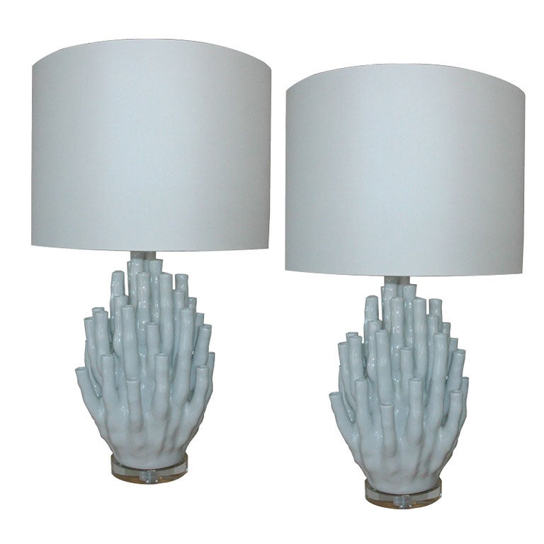 Pair of Ice Blue Coral table Lamps at 1stDibs