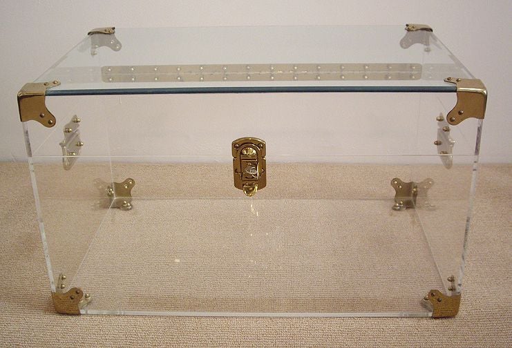 Lucite and Brass Trunk/Coffee Table with Glass Top at 1stDibs | lucite ...