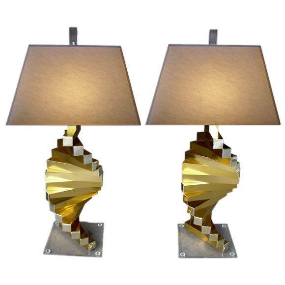 A Striking Pair of American 1960's Helix-Form Brass Lamps at 1stDibs