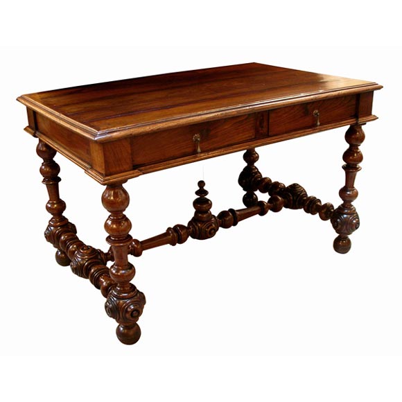 A French Louis XIV Style Walnut 2-Drawer Writing Desk at 1stDibs