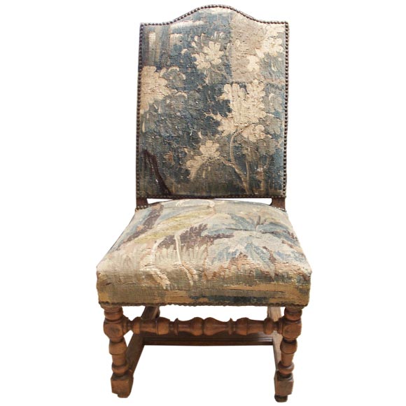 Louis XIV Walnut And Tapestry Upholstered Side Chair For Sale at 1stDibs