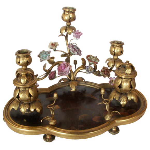 Beautiful Antique Chinoiserie and Bronze French Encrier For Sale at 1stDibs