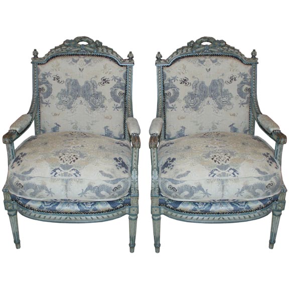 Beautiful Pair of Painted French Arm Chairs at 1stDibs