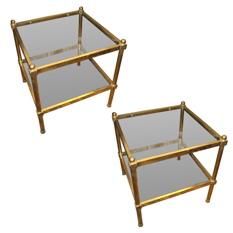 A Pair Brass Two-Tiered end tables in the neo-classic manner at 1stDibs