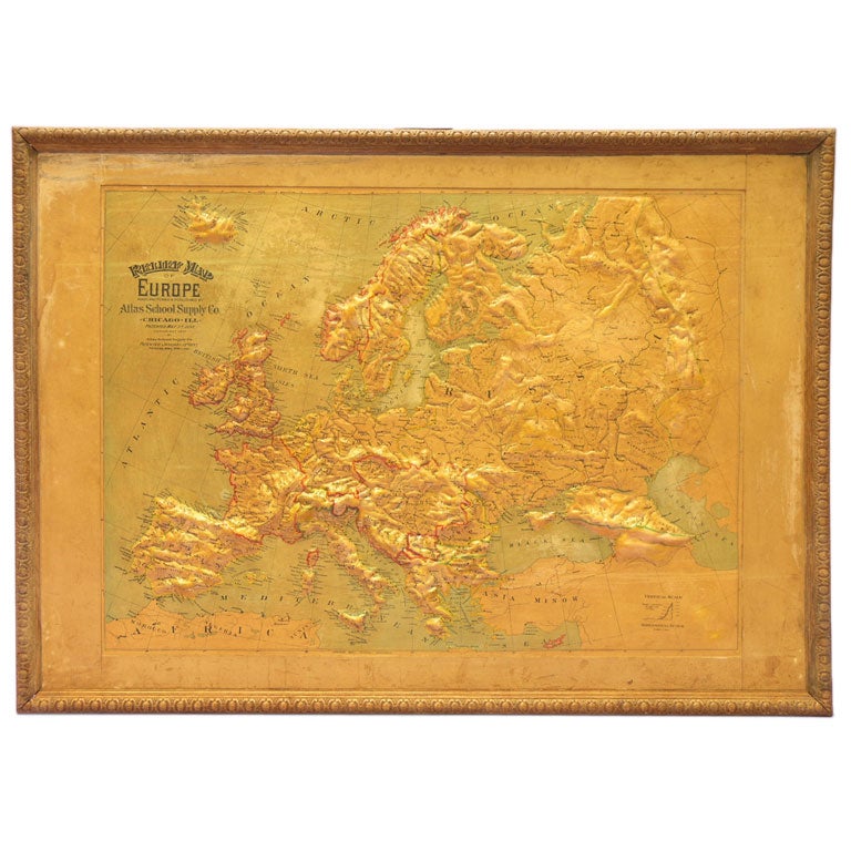 1907 Papier Mache' Relief Map of Europe at 1stDibs