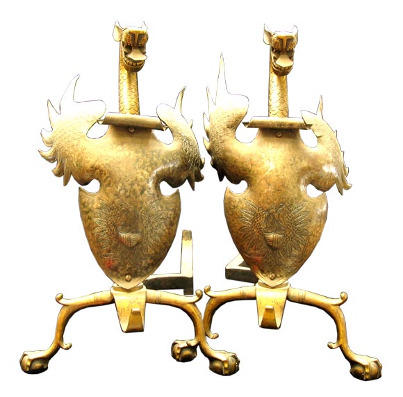 Winged Dragon Andirons at 1stDibs