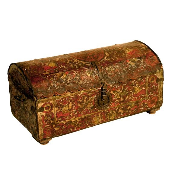 Spanish Colonial Painted Leather Trunk at 1stDibs