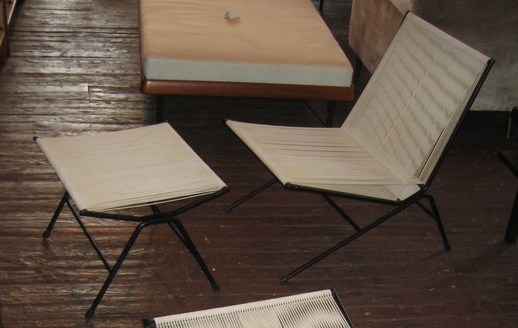 Pair of Alan Gould String Chairs and Ottoman at 1stDibs