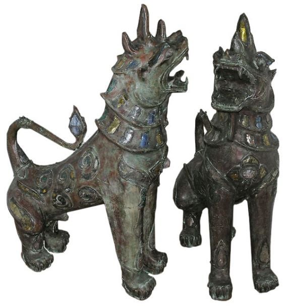 Ancient Bronze Chinese Foo Dogs at 1stDibs