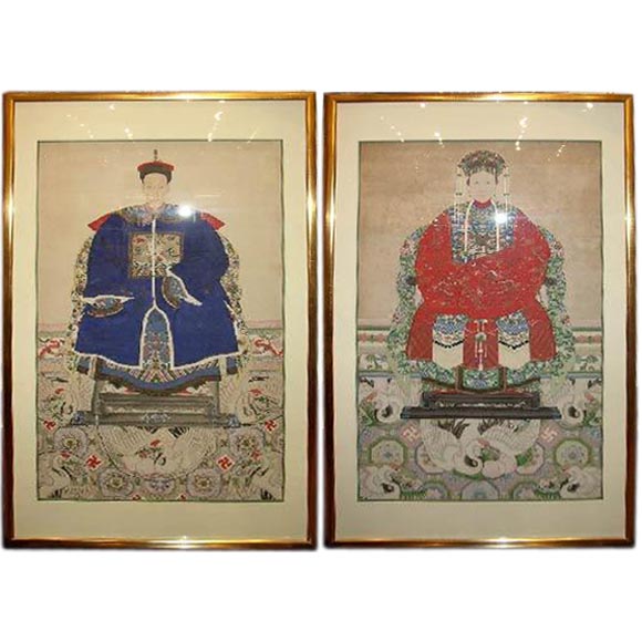 A Pair Of Chinese Portraits Of A Civil Officer and His Wife at 1stDibs