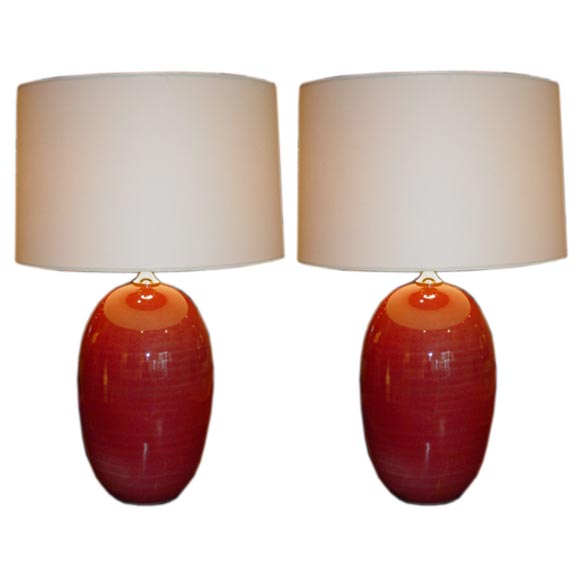 Pair of Large Stoneware Copper Red Table Lamps at 1stDibs