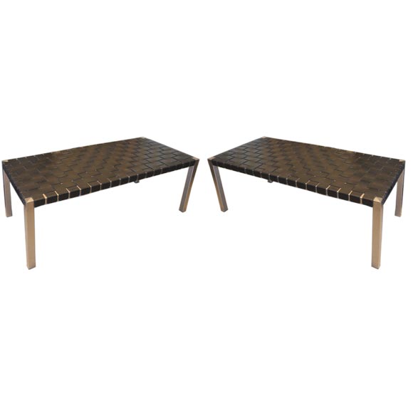 Pair of Leather Strapped Benches at 1stDibs