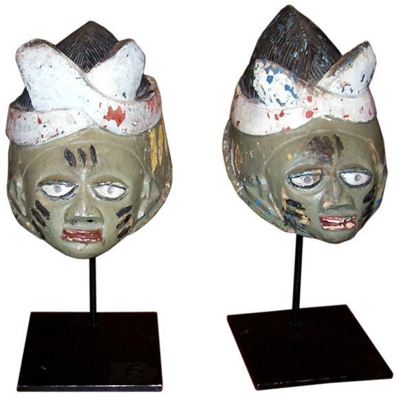 Pair of Carved and Polychromed Yoruban Gelede Masks For Sale at 1stDibs