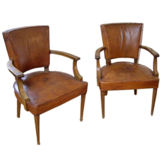 Pair of 1940's Leather Bridge Chairs at 1stDibs