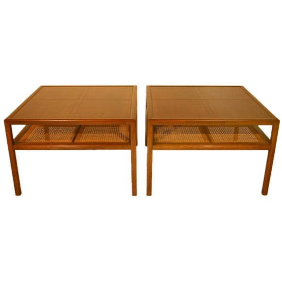 Pair of walnut side tables with inset mahogany panels by Baker at 1stDibs