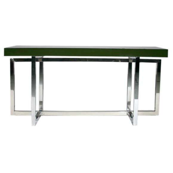 Floating top console table with chrome base at 1stDibs