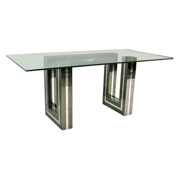 Chrome and metal glass table by Paul Evans at 1stDibs