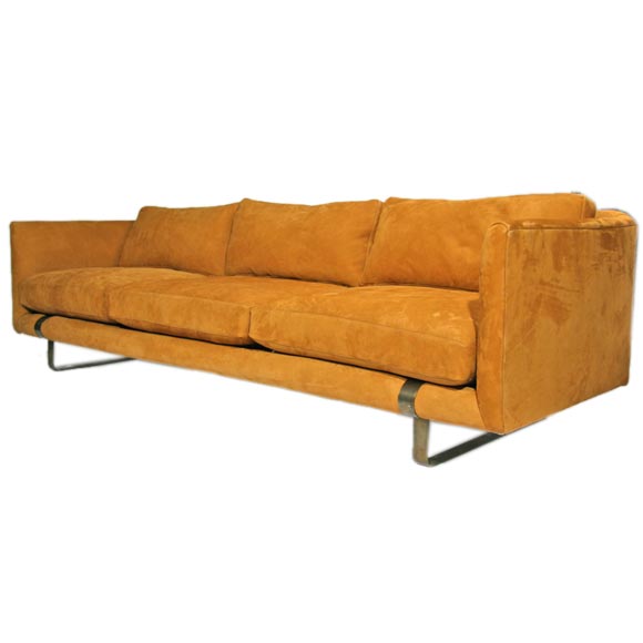Rust open grain leather and bronze tuxedo sofa at 1stDibs